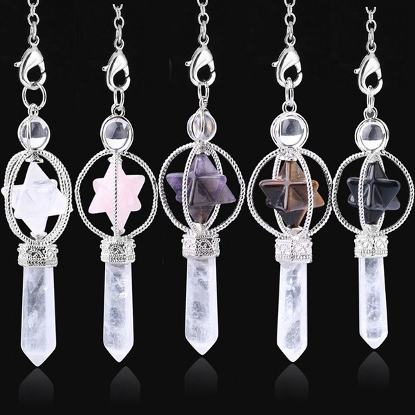 Natural Stone Merkaba Dowsing Pendulum Quartz Crystal Pink Reiki ...