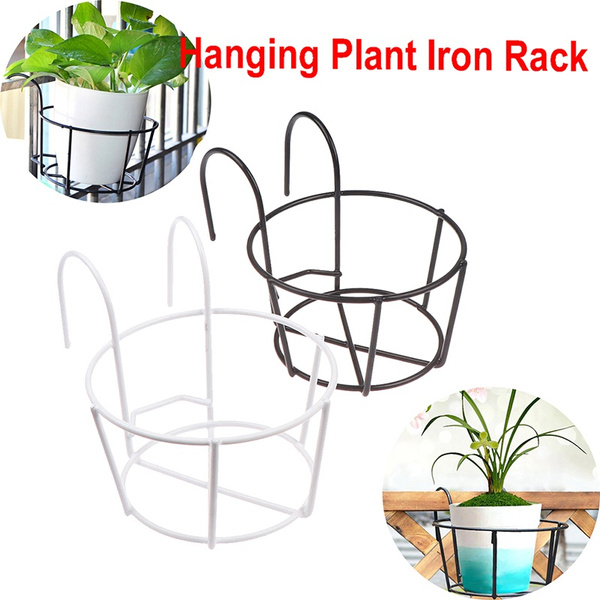 Garden Hanging Plant Iron Racks Balcony Round Flower Pot Rack Railing ...