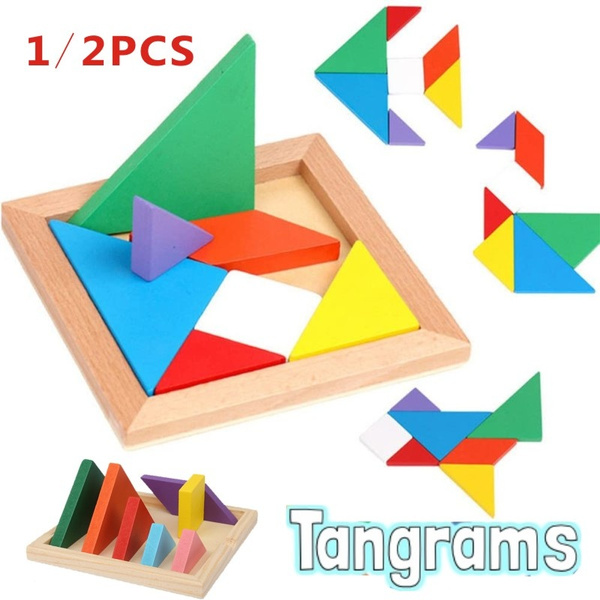 1/2PCS Wooden Jigsaw Triangle Square IQ Game Intellectual Toys Suitable ...