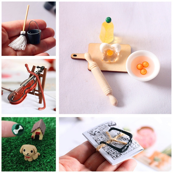 Dollhouse Accessories Miniatures Mini Rolling Pin&Egg Mop Broom Violin ...