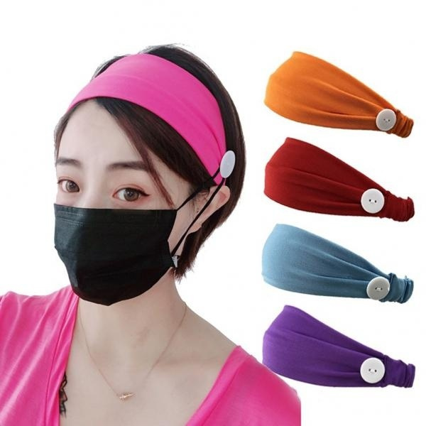 Women Elastic Sweat Absorbent Buttons Hairband Yoga Running Sweatband