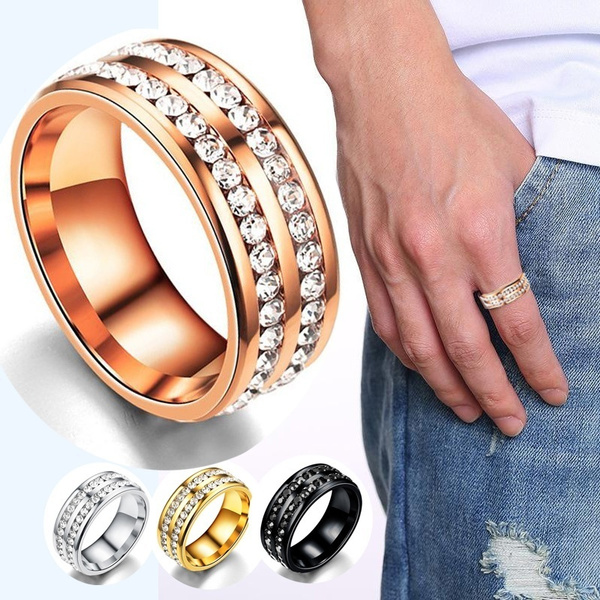 Fashion Men Women Micro Magnetic Stainless Steel Slimming Ring Diamond ...