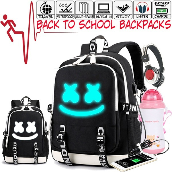 New Marshmello Luminous Backpack Anti-theft USB Charging Travel ...