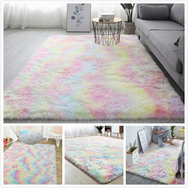 Rainbow Fluffy Rugs Anti-Skid Shaggy Area Rug Dining Room Carpet Floor ...