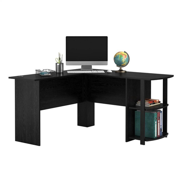 FCH L-Shaped Wood Right-angle Computer Desk with Two-layer Bookshelves ...