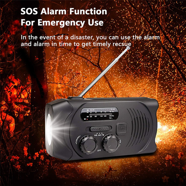 Hand Crank Self Powered Flashlight Emergency Weather Radio LED ...