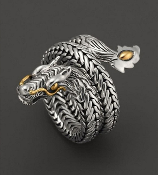 New Fashion 925 Sterling Silver Dragon Ring Men Women Jewelry Ancient ...