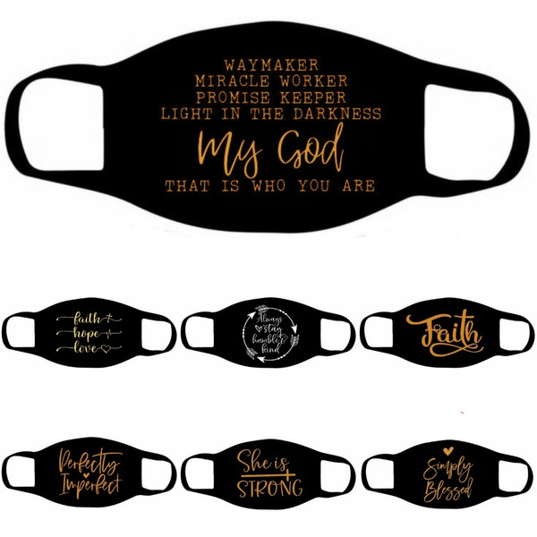 Bible Quote Christian Printed Cotton Face Mask Black Gold Love Washable ...