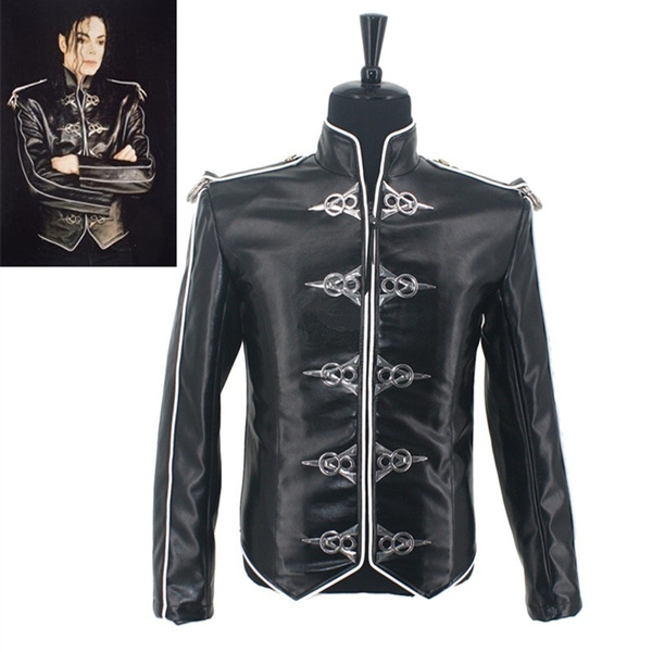 MJ MICHAEL JACKSON MEN'S JACKET V8 RETRO ENGLAND BLACK LEATHER JACKET ...