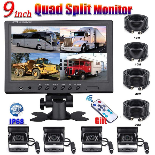 Vehicle Backup Camera Kit 9 Inches LCD 4 Split Monitor +4 x4Pin ...