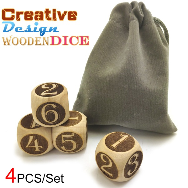 4PCS/Set 20MM Wooden Dice Rolling Decider Laser Engraving Arabic Number ...