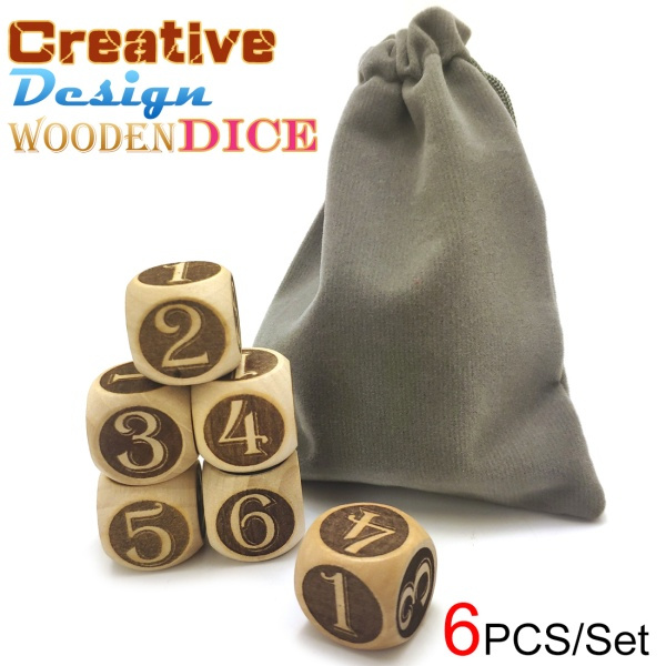 6 Pieces 20MM Wood Rolling Dice Laser Engraved Creative Design Arabic ...