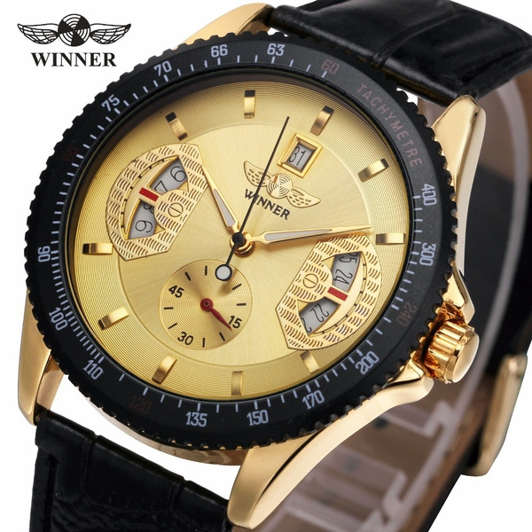2019 Winner Man Auto Mechanical Clock Casual Leather Strap Sub Dial ... 2019 Winner Man Auto Mechanical Clock Casual Leather Strap Sub Dial ...