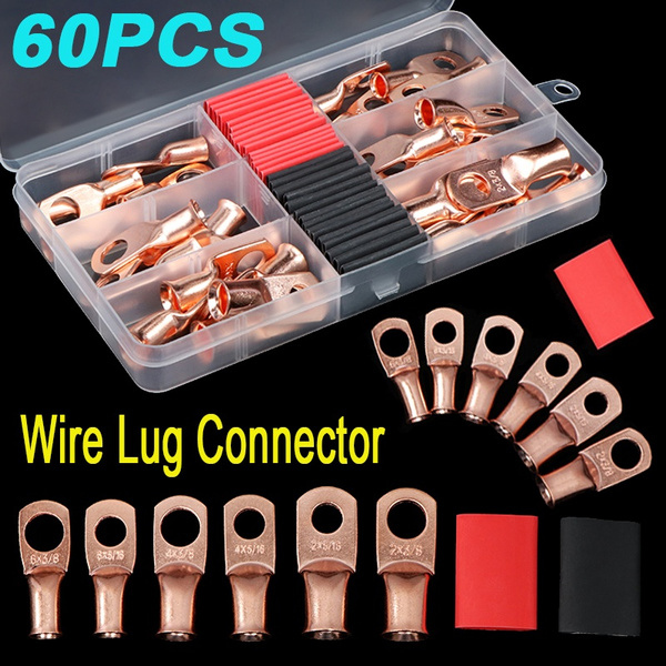 60PCS Copper Wire Lug Connector Ring Terminal Connector with 3:1 Black ...