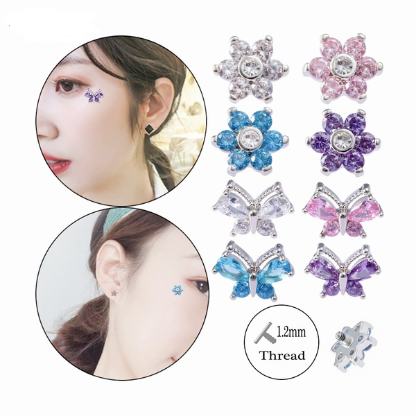 1PC Zircon Flower Butterfly Dermal Anchor Top Piercings CZ Crystal ...
