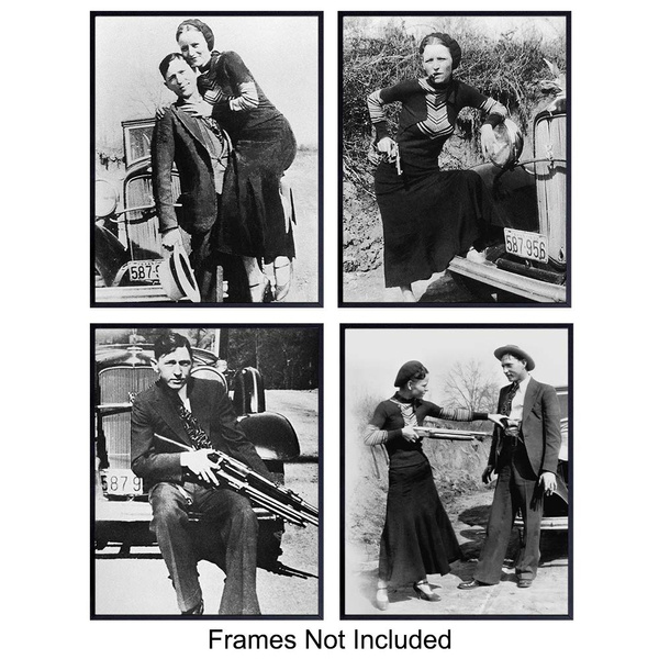 Bonnie and Clyde Vintage Wall Decor Photo Set of 4-8x10 Historic Outlaw ...