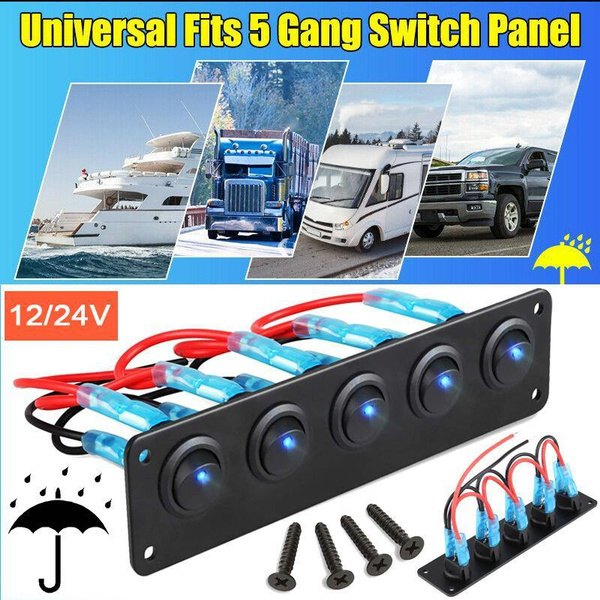 5 Gang 3 Pin Rocker Switch Panel Waterproof On-Off Toggle Switches For ...