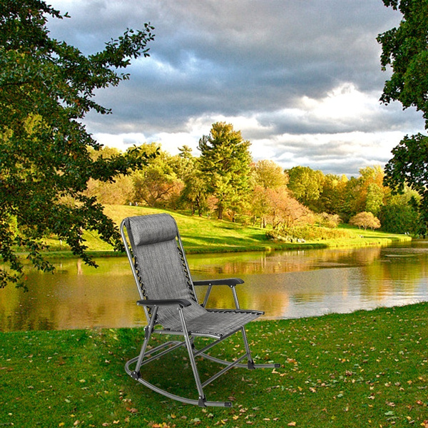 Foldable Rocker Chair Outdoor Rocking Wave Lounger Chair Gray | Wish