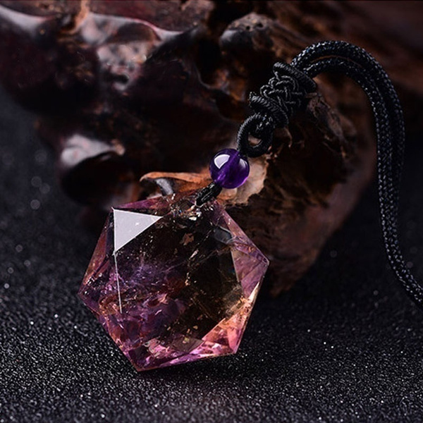 Natural Purple Yellow Ametrine Crystal Pendant Pendulum Genuine Lucky ...