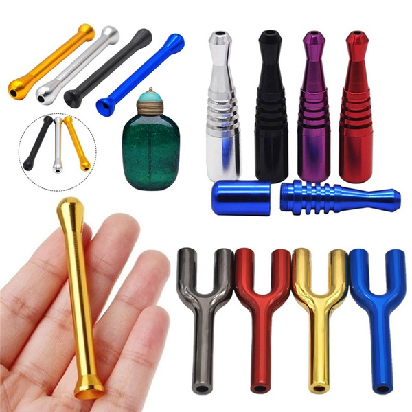 3 Types Double Tube Colorful Color Metal Snuff Sniffer Straw Snorter ...
