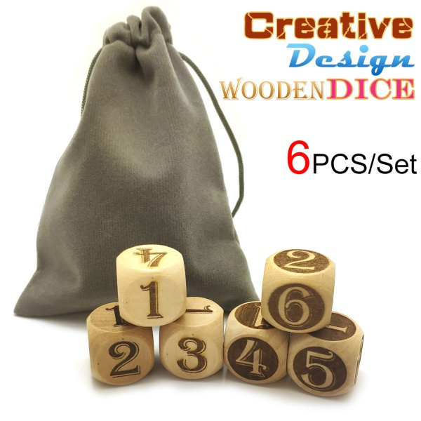 Set Of 6 Pack 20MM Wooden Rolling Dice Set Laser Engraved Party Game Dices Creative Arabic ...