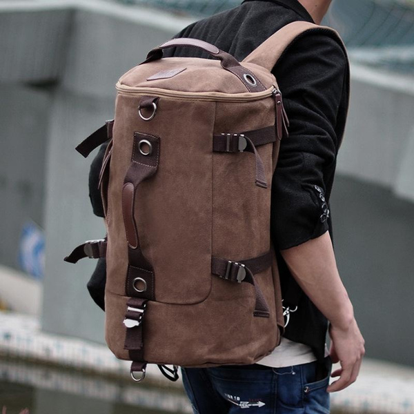 Men's Bag Cylinders Canvas Rucksack Travel Mountaineering Backpack ...