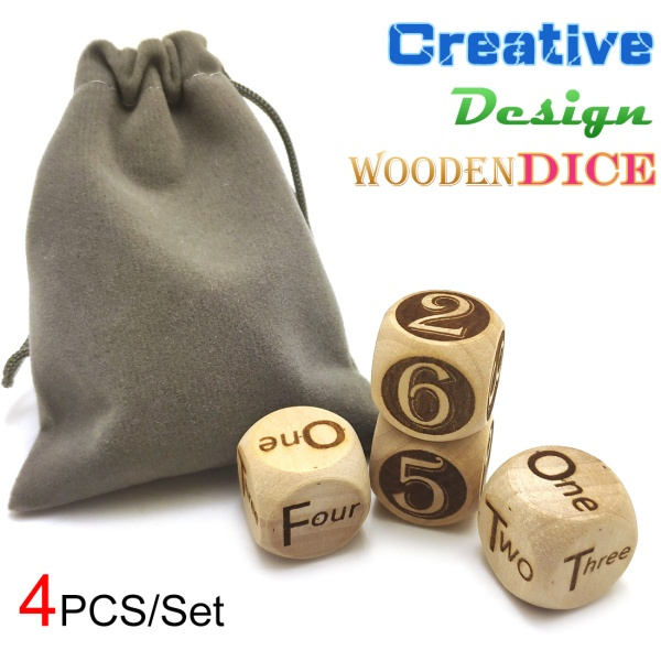 Creative Wooden Dice Set 20MM 4PCS Laser Engraving English Arabic ...