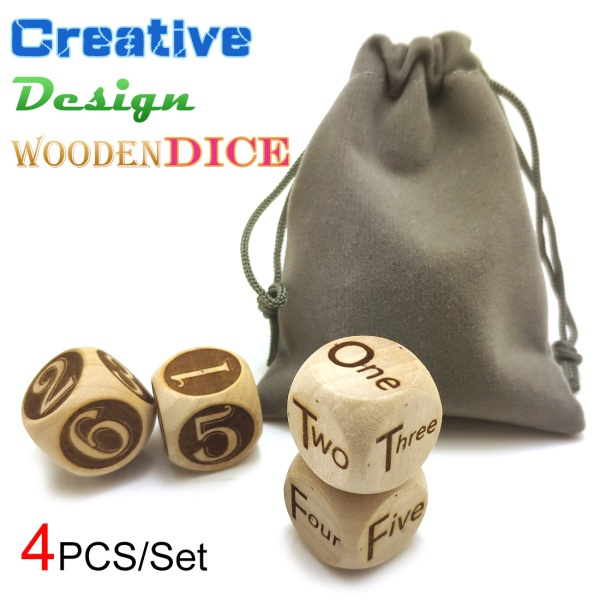 Creative Wooden Dice Set 20MM 4PCS Laser Engraving English Arabic ...