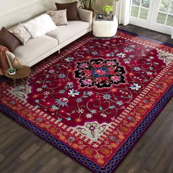 Persian Style Area Rugs Luxury Red Flower Printed Large Carpets for ...