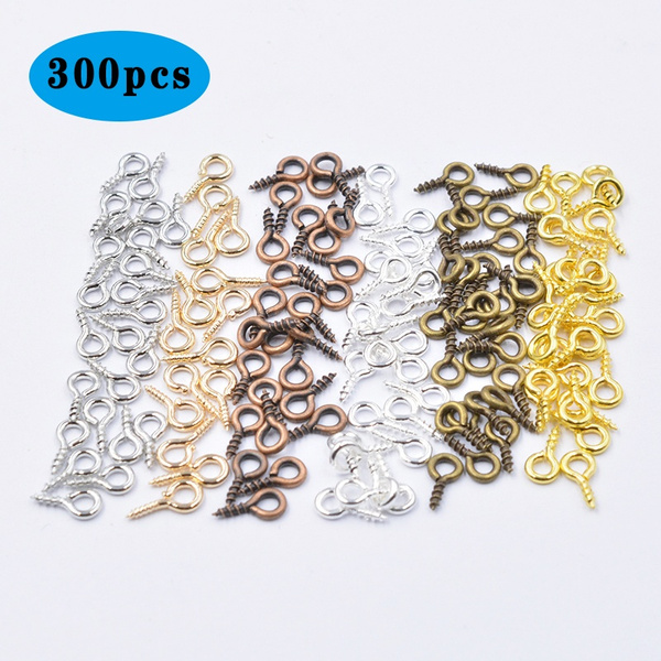 300pcs Small Tiny Mini Eye Pins Eyepins Hooks Eyelets Screw Threaded ...