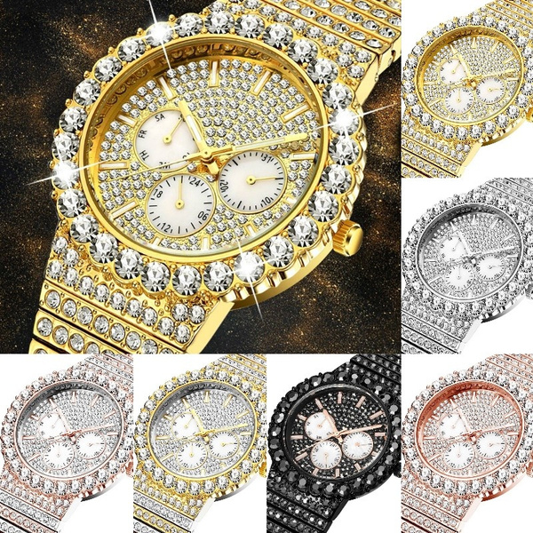 Men's Watches Big Rainbow Luxury 18k Gold Fashion Wrist Watch Men Iced ...