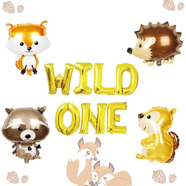 1 Set of 5 Wild One Balloons Woodland Party Supplies Animal Birthday ...