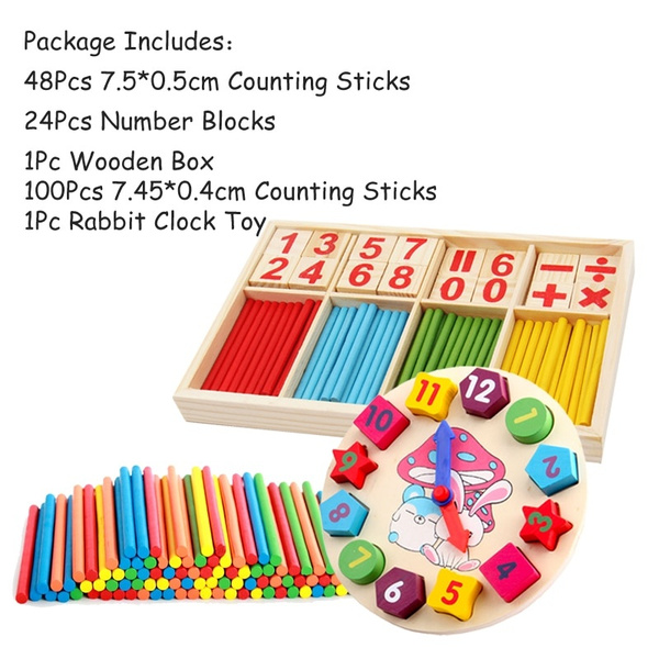 Colorful Bamboo Counting Sticks Clock Toy Mathematics Aids Counting Rod ...