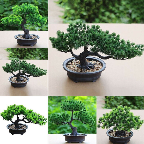 Simulated Pine Tree Bonsai Plastic Basin Artificial Welcoming Plant ...