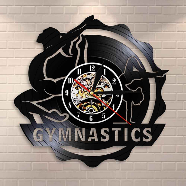 Gymnastics Tumbling Wall Clock Gym Wall Art Girls Gymnastics Vinyl ...
