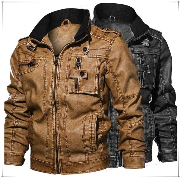 2020 Jackets Men's Autumn and Winter New Pu Leather Jacket Motorcycle ...
