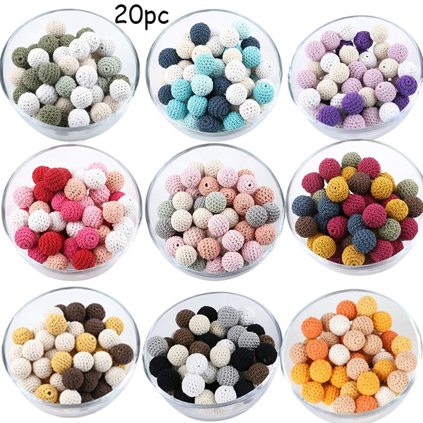 Circular Crochet Wooden Beads 16mm 20pc Knitted Bead Hook Flower Ball ...