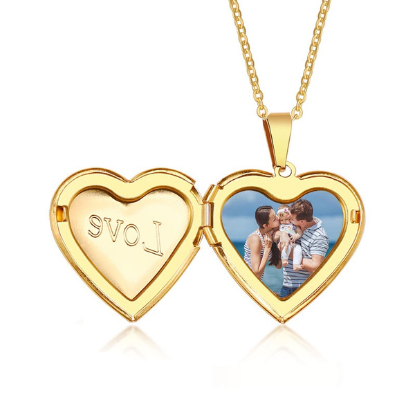 Stainless Steel Heart Locket Necklace Holds Pictures Photo Engraved ...