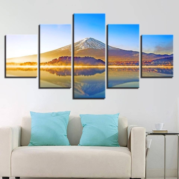 Modular Poster Living Room Decor 5 Pieces Mount Fuji Mountain Lake ...