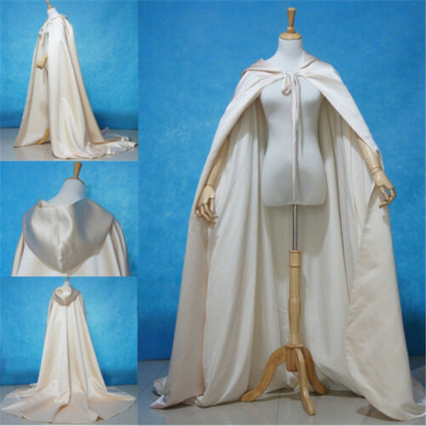 Champagne Satin Wedding Cape Bridal Cloak White Ivory Cape Hood Cloaks ...