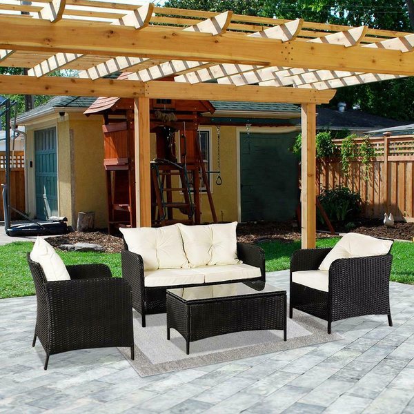 Oshion 4PCs Outdoor Patio Sectional Furniture Wicker Rattan Sofa Set ...