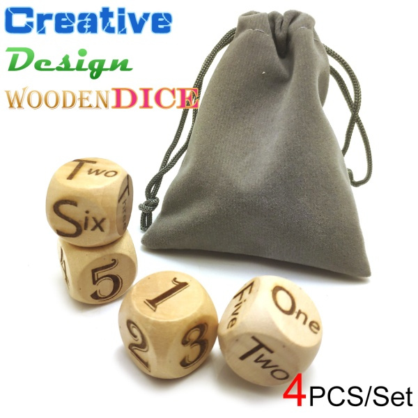 Laser Engraving 20MM Wooden Dice Set Of 4 Pieces English Arabic Number ...