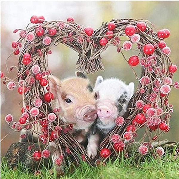 DIY 5D Diamond Painting Heart and Two Pigs Full Drill with Number Kits ...