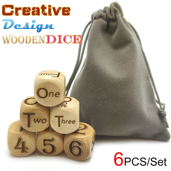 6 Pack One Set 20MM Wood Dice Set Creative Design English And Arabic ...