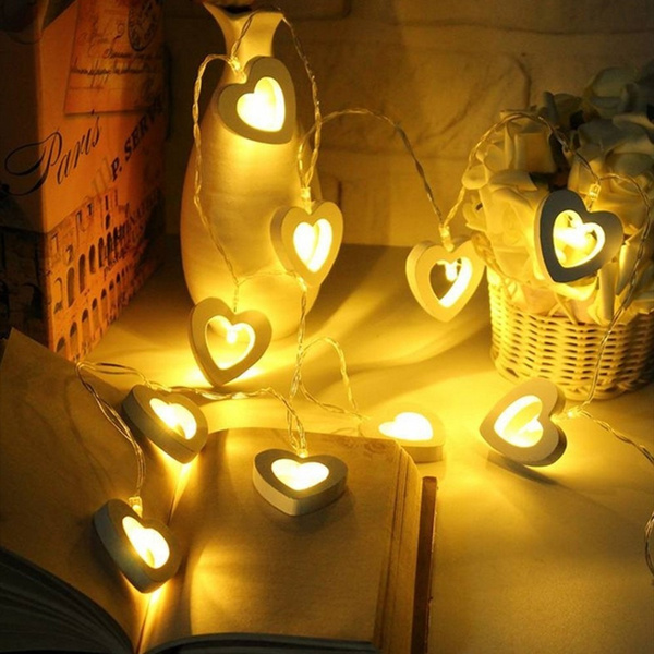 Home Decoration 10 LED Warm Wooden Heart Shape String Fairy Lights For ...