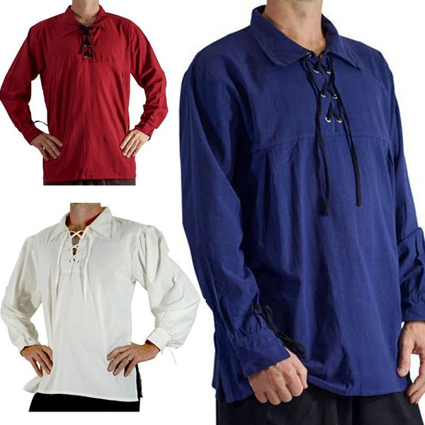 Medieval Clothing Men's Vintage Stand Collar Tied Bandwidth Tops | Wish