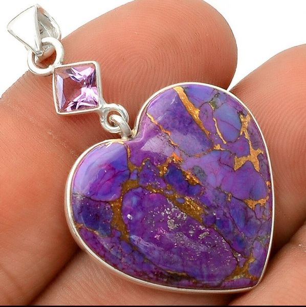 Purple Heart GEMSTONE SILVER PENDANT Natural Stone Handmade Party ...