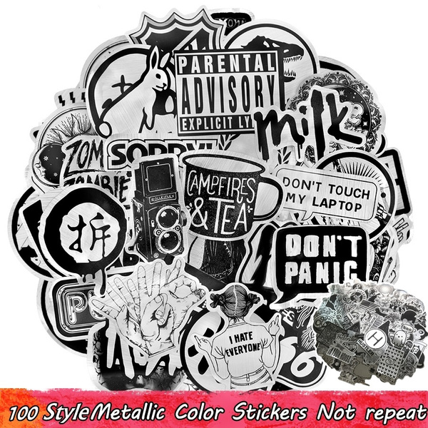 100 style Metallic Silver colour Sticker Punk Funny Cool Sticker DIY ...