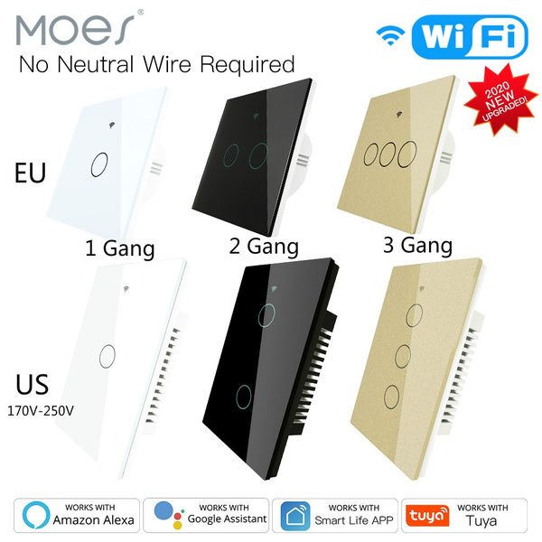 RF433+WiFi Wall Touch Switch No Neutral Wire Needed Smart Single Wire Wall Switch Work with ...