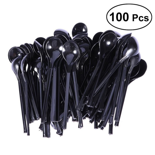 100pcs Thick Plastic Disposable Spoons Yogurt Fast Food Baking Supplies ...